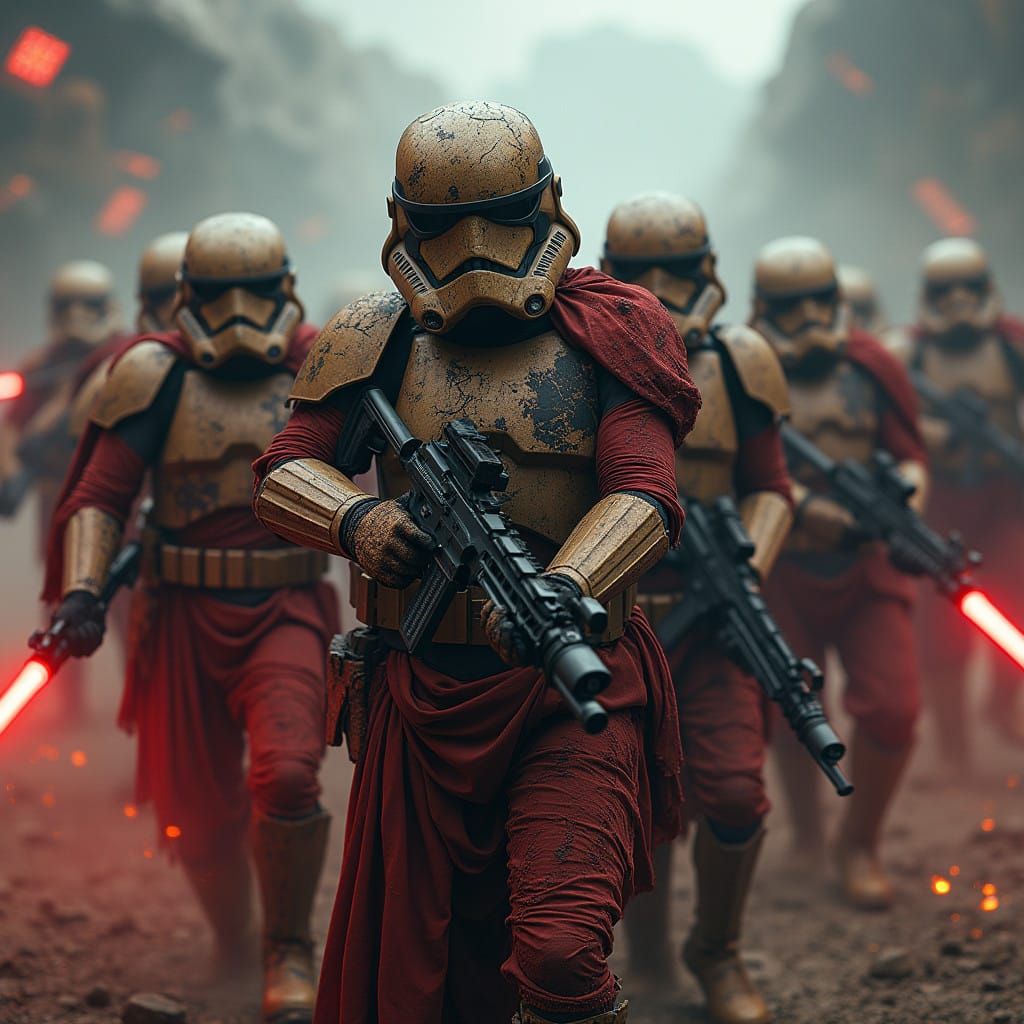 "Generate a hyper-realistic image of a 'Night Trooper,' a zombie ...