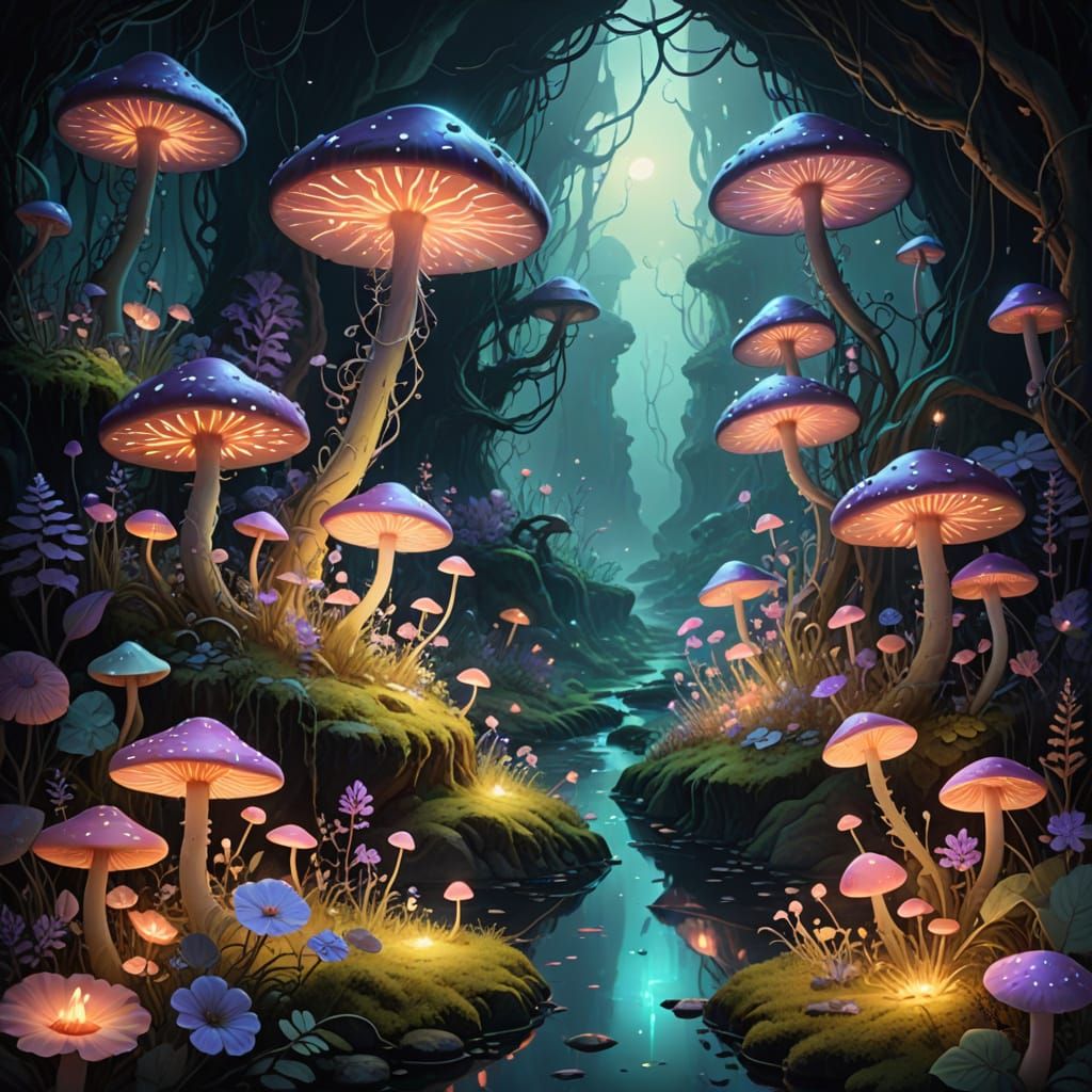 Enchanted Subterranean Realm with Vibrant Pastel B... - AI Art