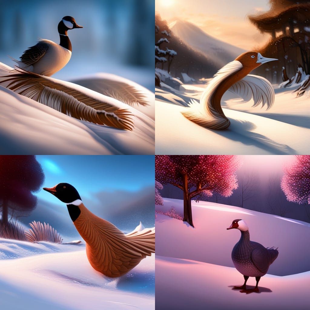 Foreground: a single goose feather (not a bird, just the feather), this ...