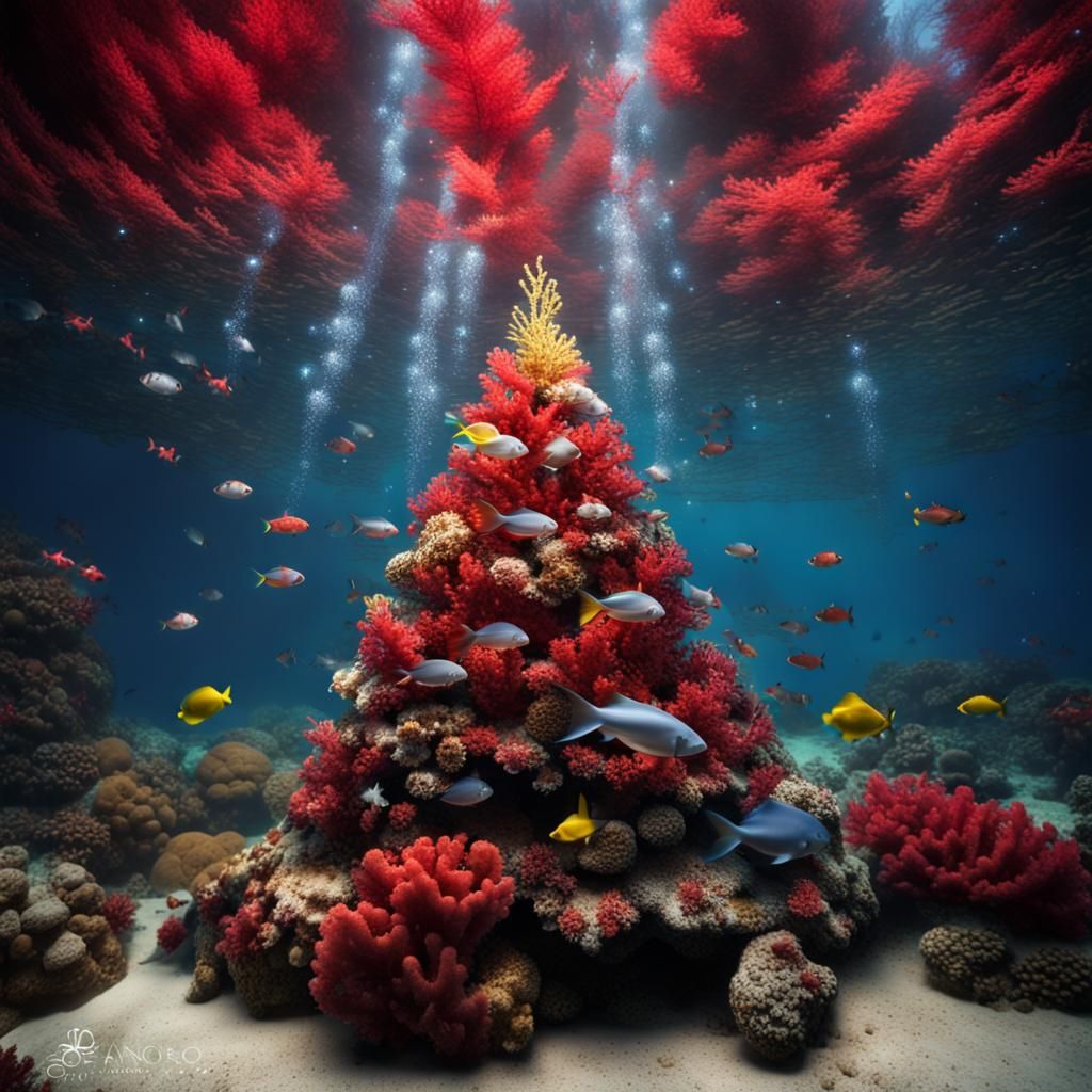 (large_Christmas_tree_with_lights_under_the_sea_red_corals:1.5 ...