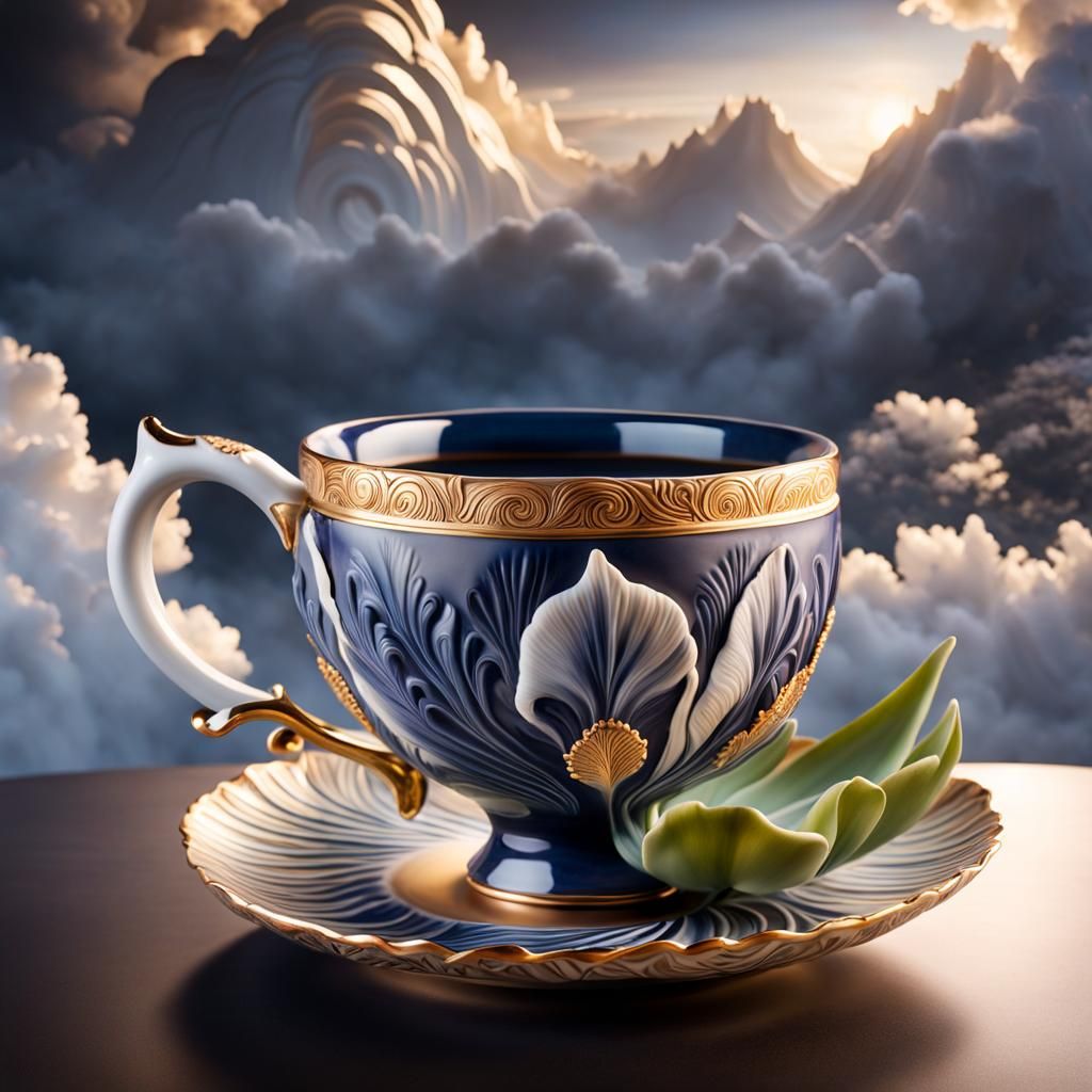 A full Great Teacup made of Tulip petals and an artistically carved ...