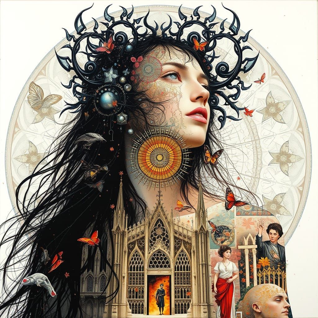 Vibrant Drow Valkyrie in Double Exposure Oil Paint... - AI Art