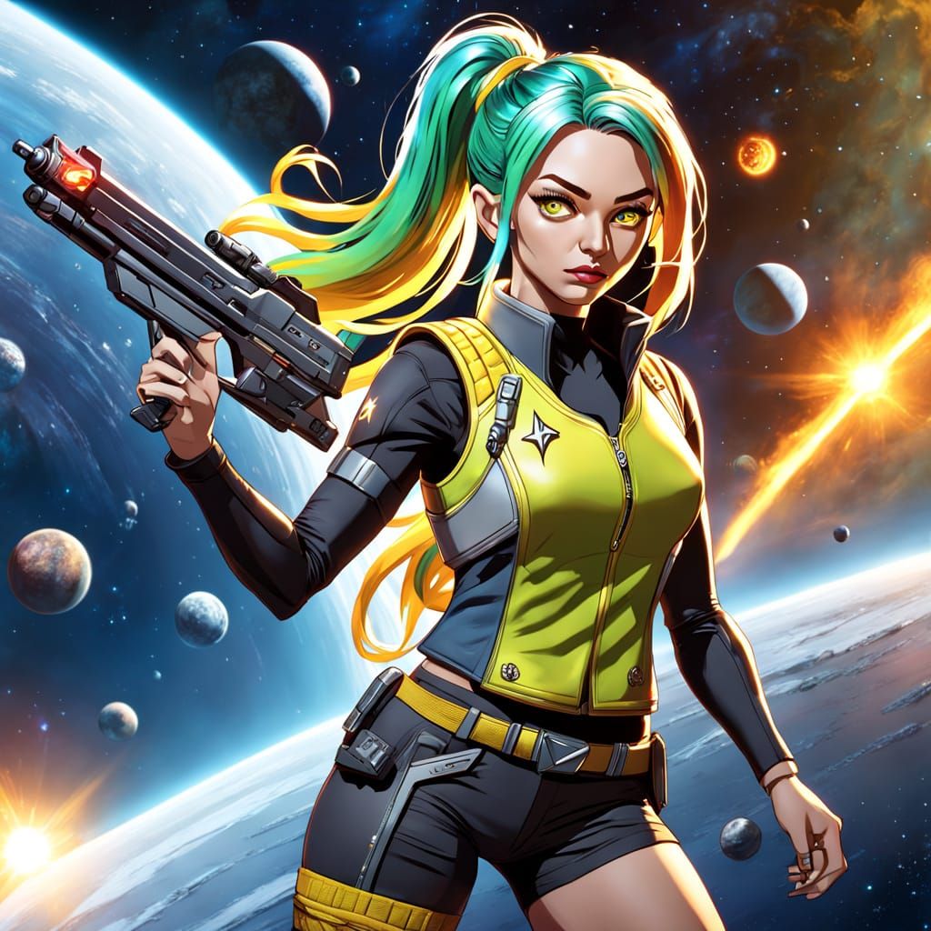 Space Warrior Goddess in Cosmic Armor - AI Art