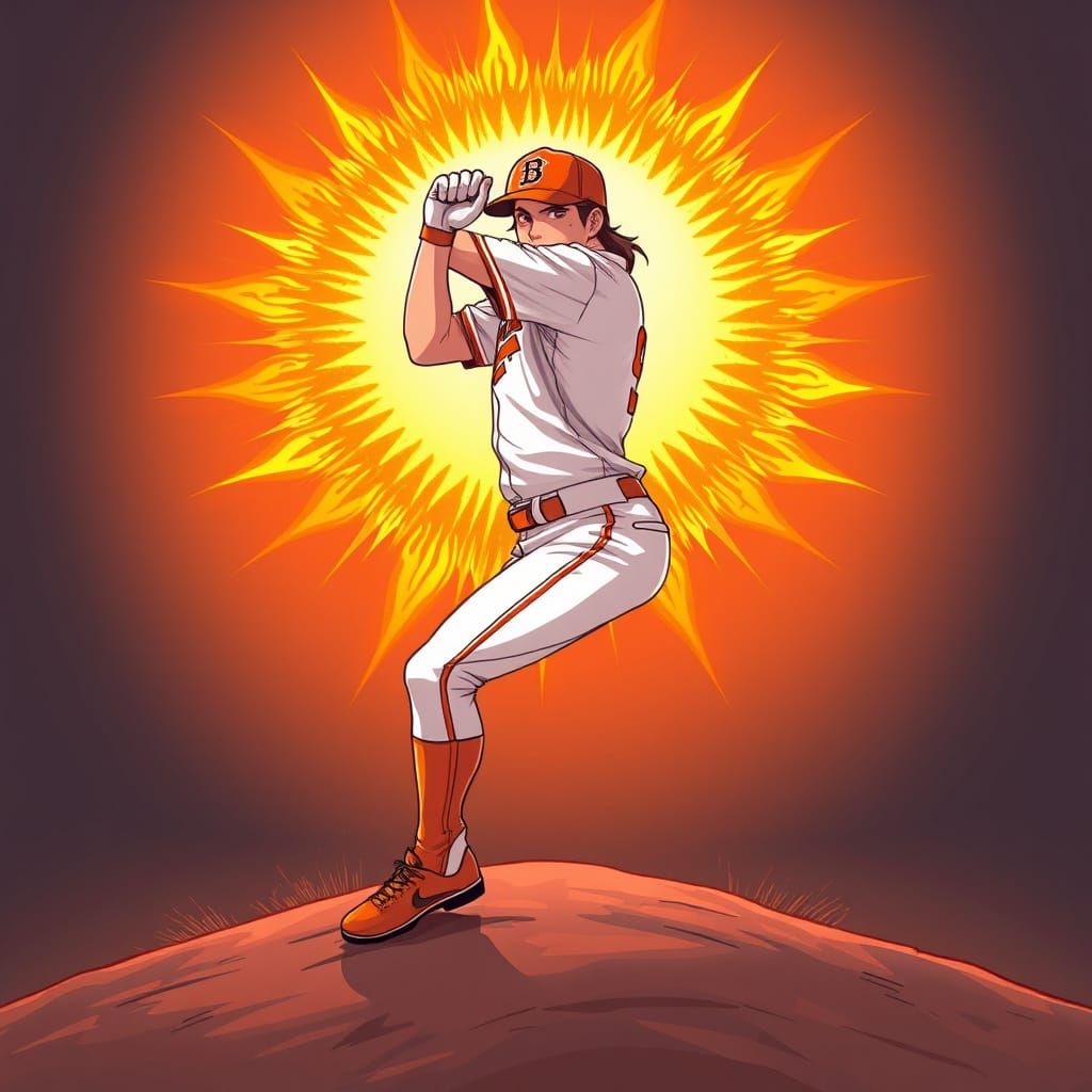 Cyberpunk Anime Baseball Pitcher Throws Blazing Su... - AI Art