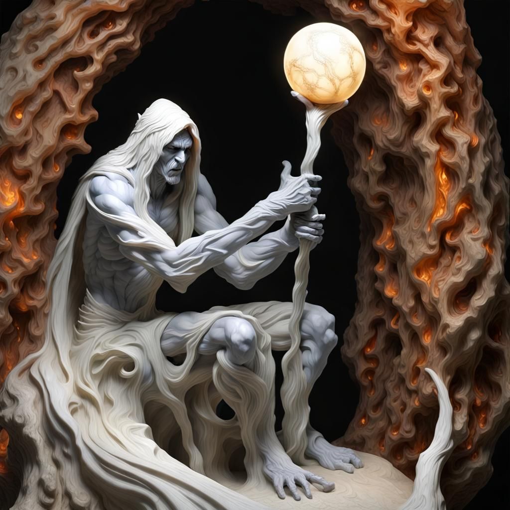 Drow Necromancer Statue - Gnarlwood Drow Sculpture, Polished...