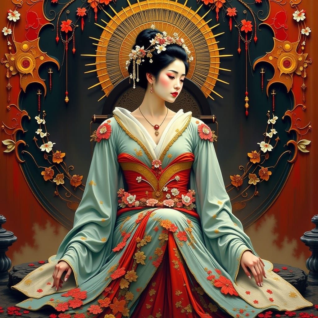Vibrant Japanese Princess in Mourning Attire - AI Art