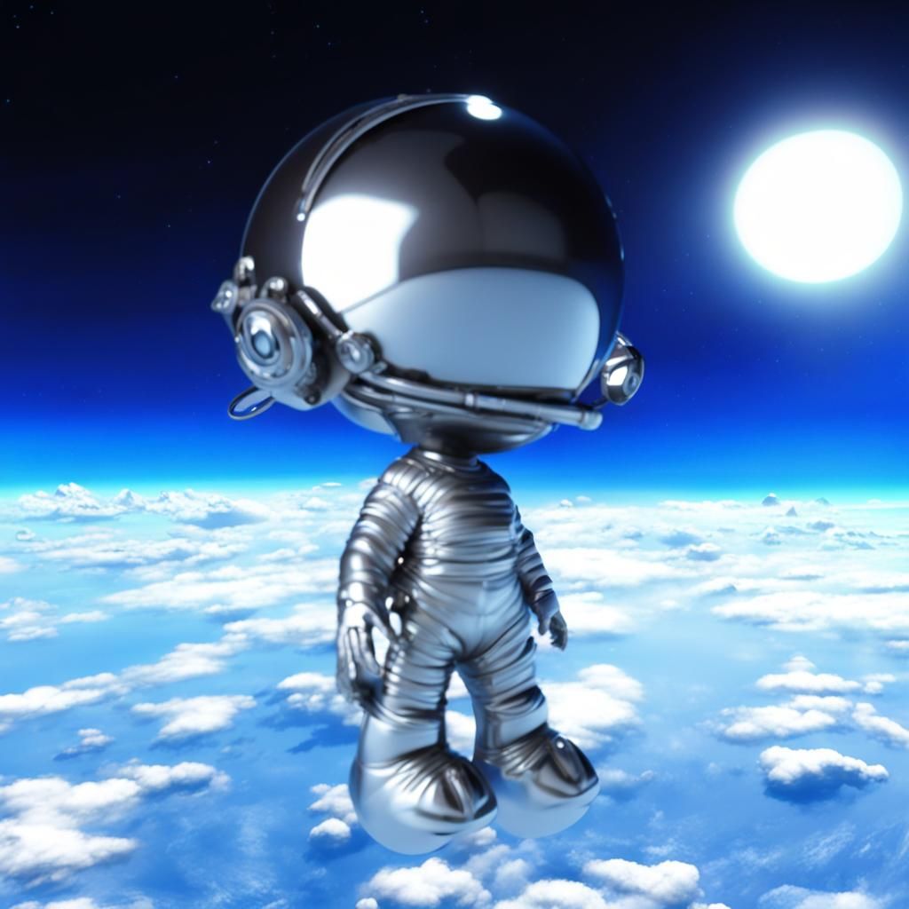 Chrome Alien Astronaut Orbiting Earth - AI Generated Artwork ...