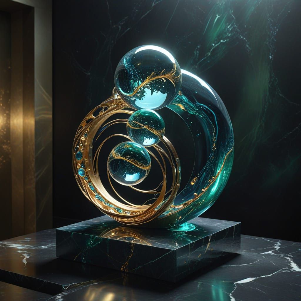 Gravity-Defying Abstract Sculpture in Iridescent M... - AI Art