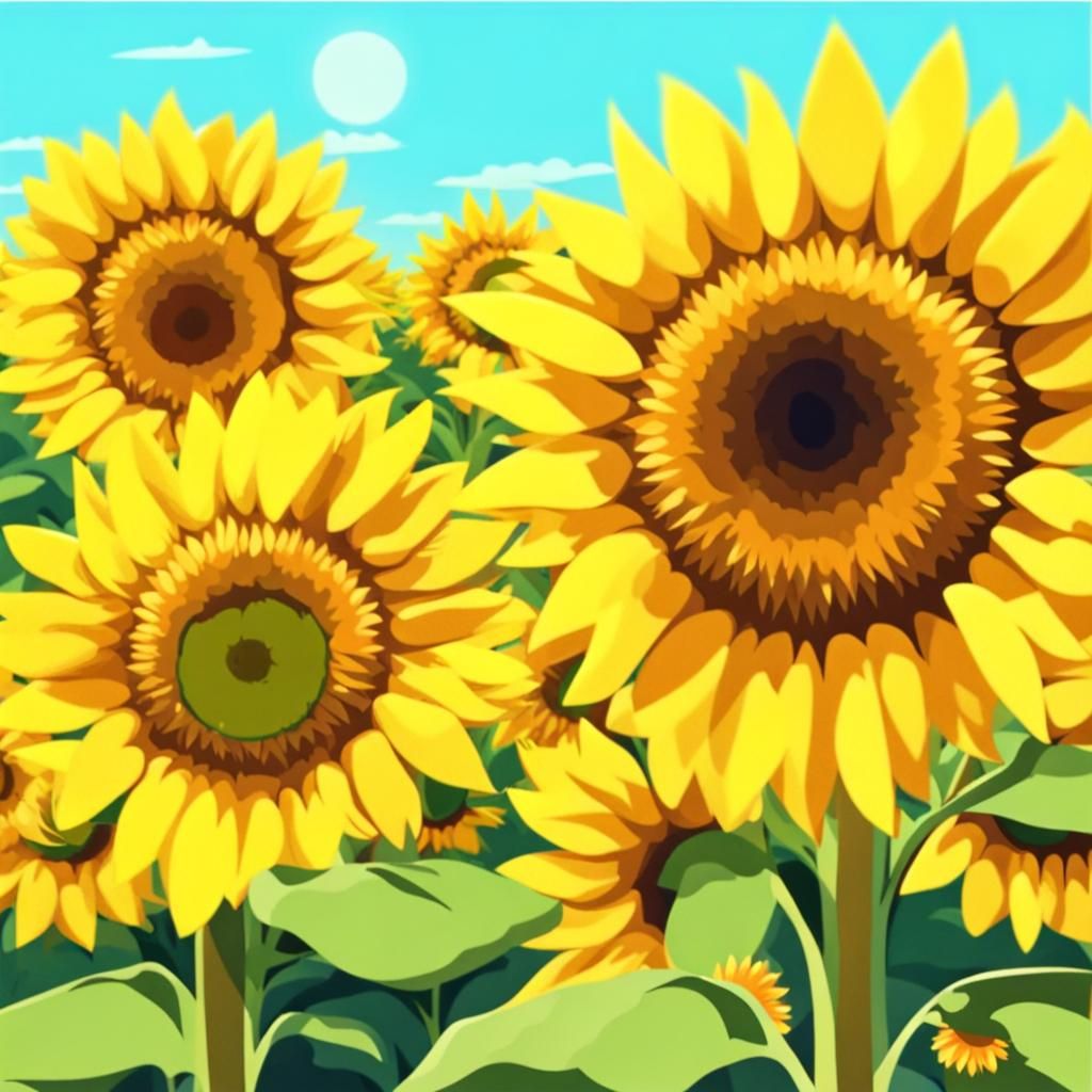 bright yellow sunflowers, animation art - AI Generated Artwork ...