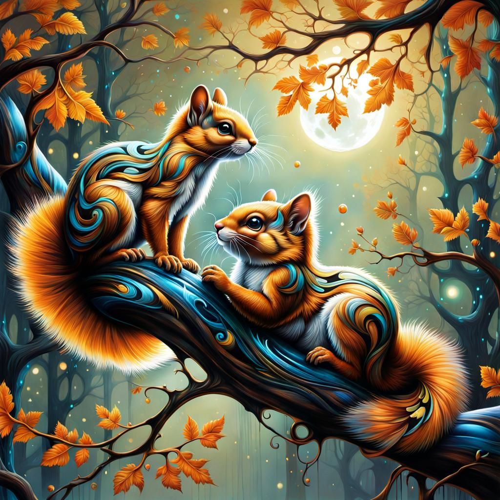 Squirrels at night - AI Generated Artwork - NightCafe Creator