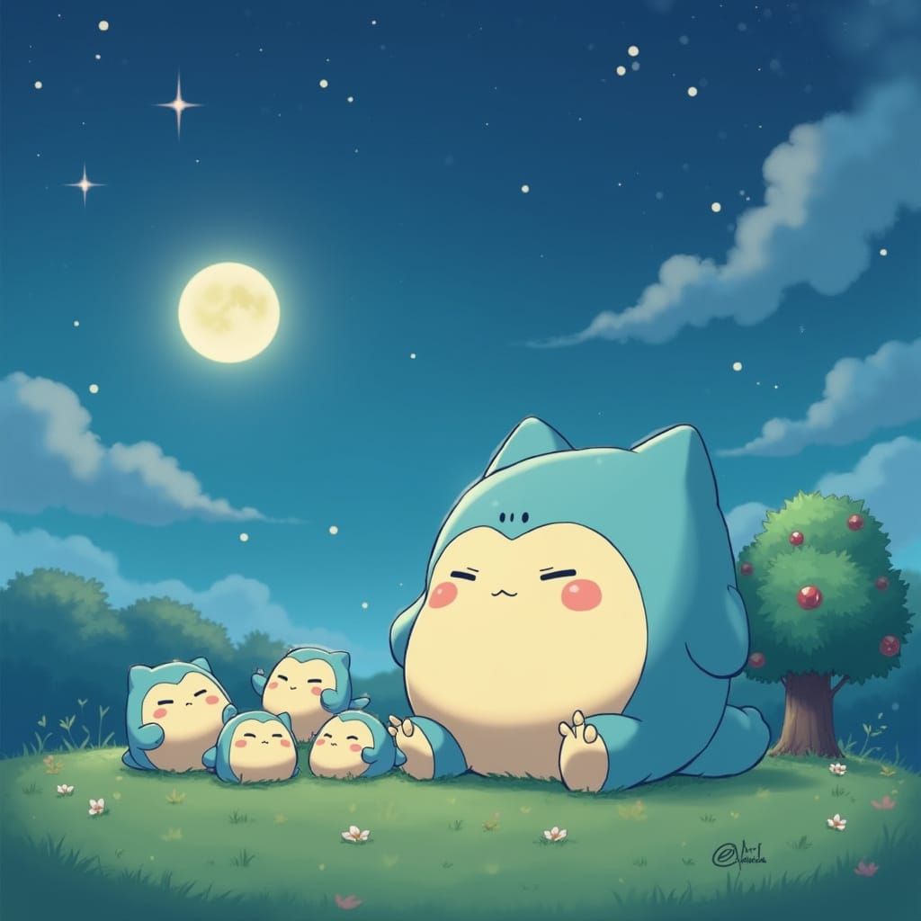 Surreal Scene of Snorlax Sleeping on Green Meadow ... - AI Art