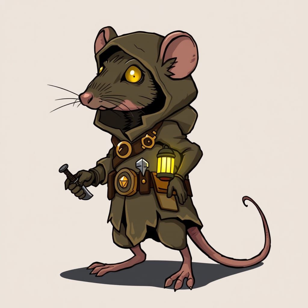 Fantasy 2D Cartoon Rat Thief with Hooded Cloak and... - AI Art