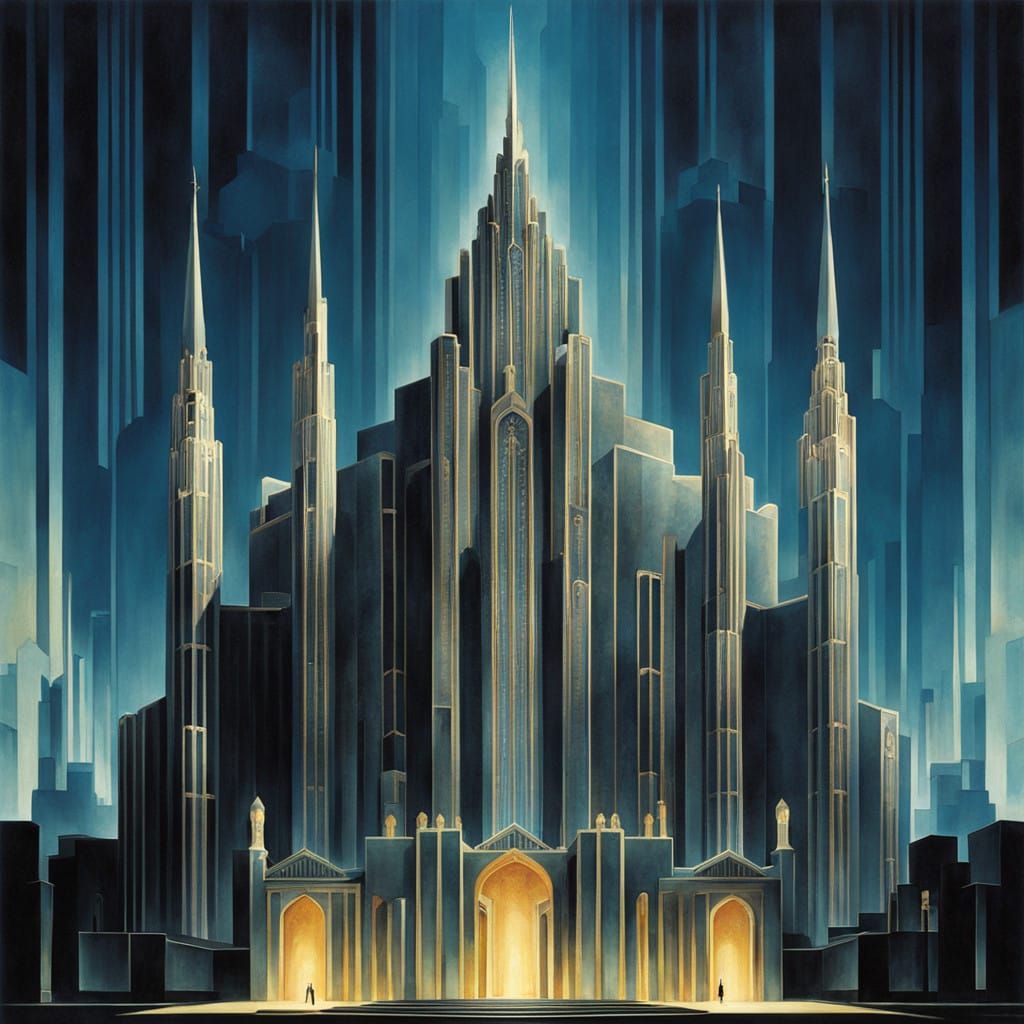 Luxurious Art Deco Fortress with Geometric Spires ... - AI Art