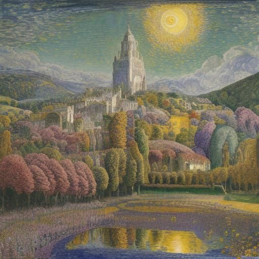 Utopia, colourful, art by Samuel Palmer - AI Generated Artwork ...