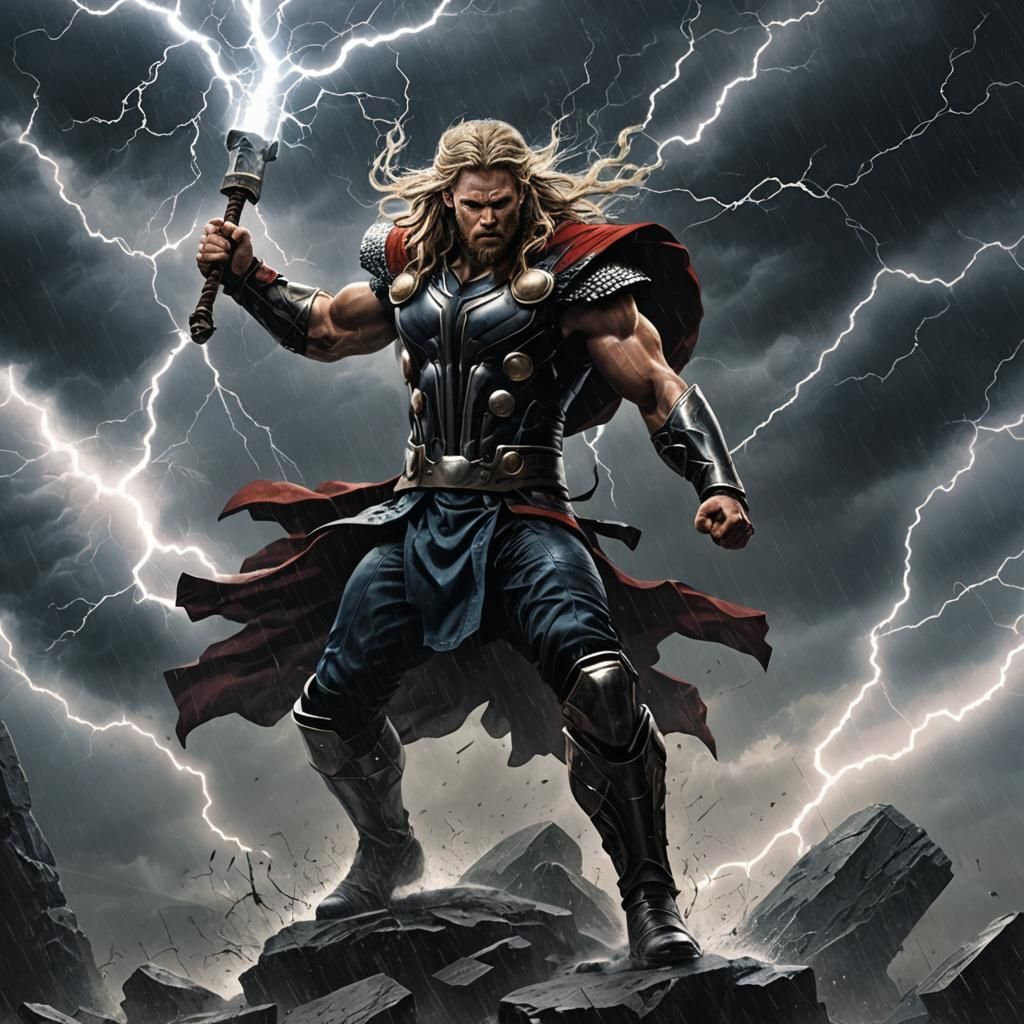 Thor wielding a thunderstorm - AI Generated Artwork - NightCafe Creator