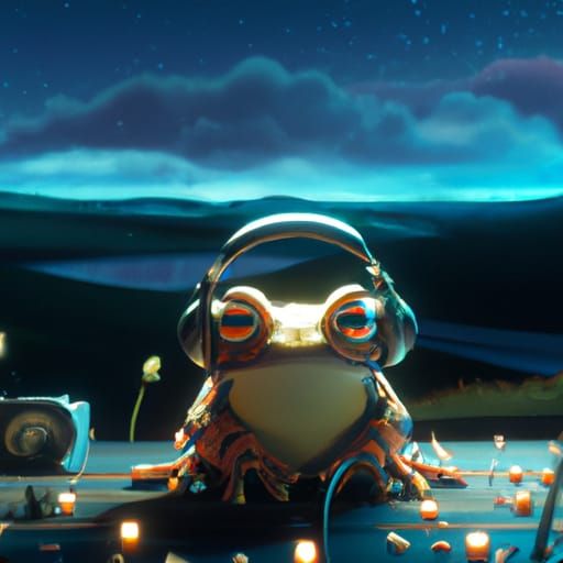 Chill frog with headphones - AI Generated Artwork - NightCafe Creator