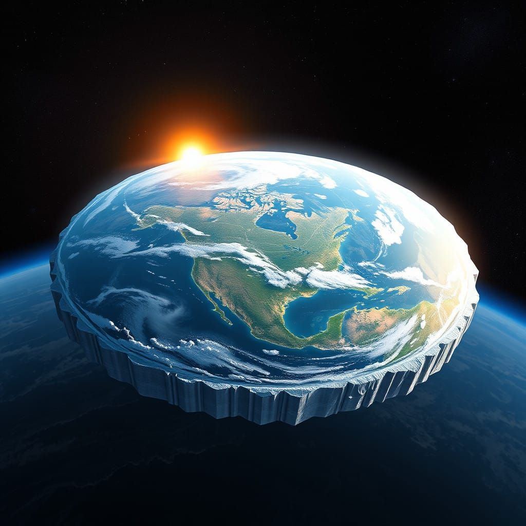 From the vast expanse of space, the flat Earth appears as a colossal ...