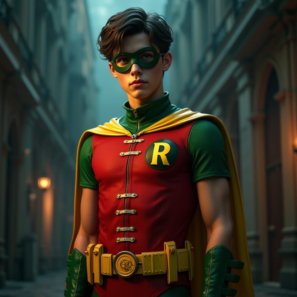 Gothic Robin in Vibrant Red and Green - AI Art