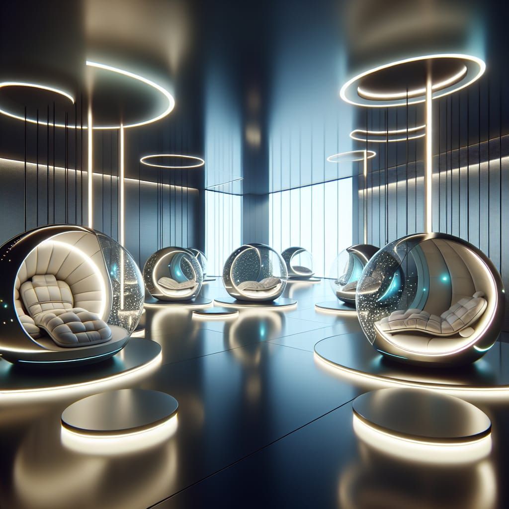 Zero-gravity relaxation pods - AI Generated Artwork - NightCafe Creator