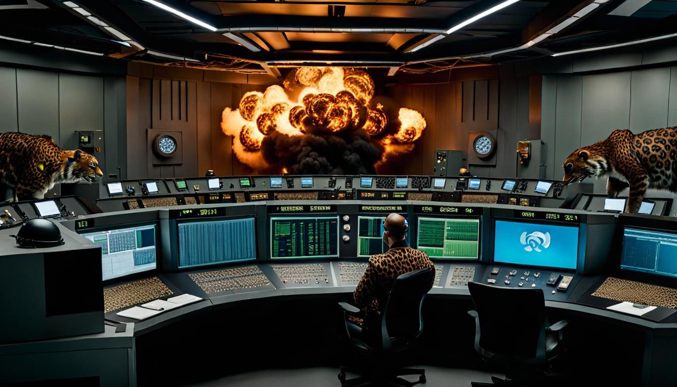 Nuclear power plant control room at the moment of the explosion, wide ...