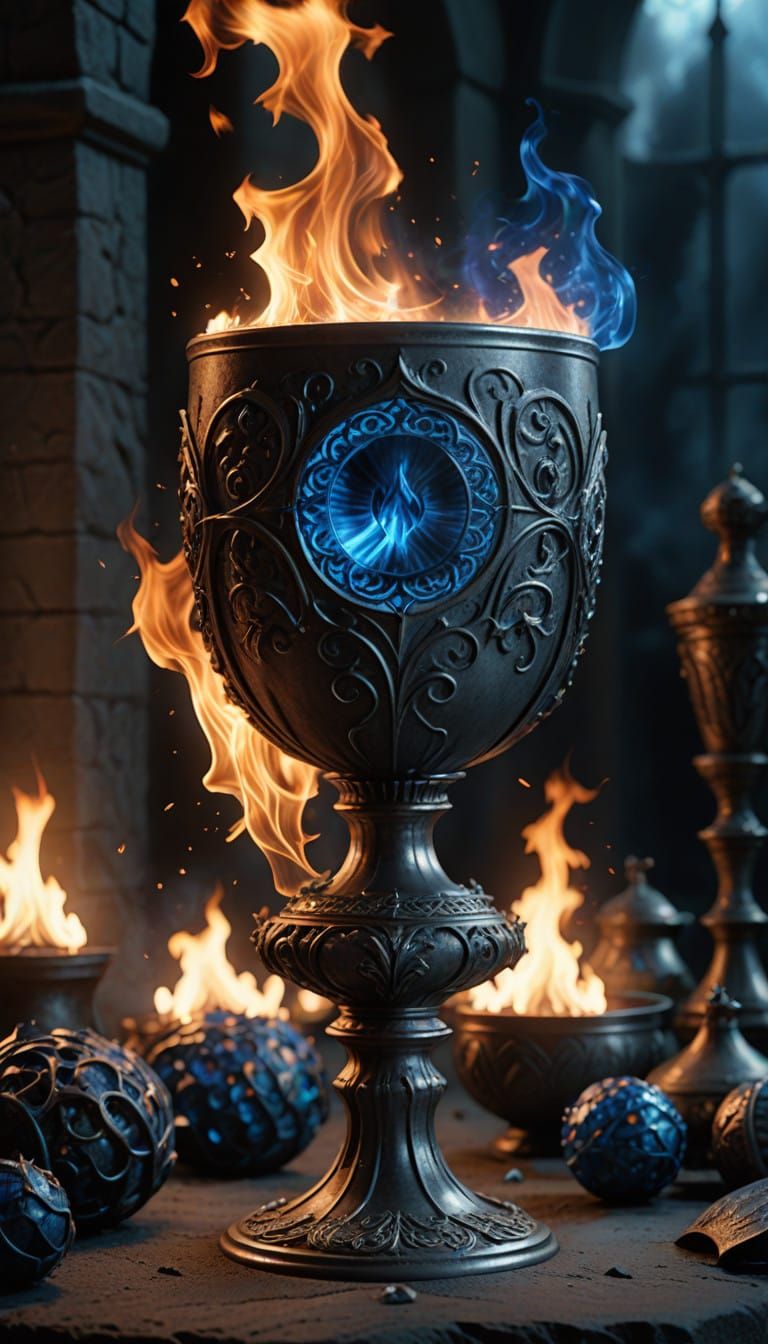 Magical Goblet with Ethereal Blue Flames in Fantas... - AI Art
