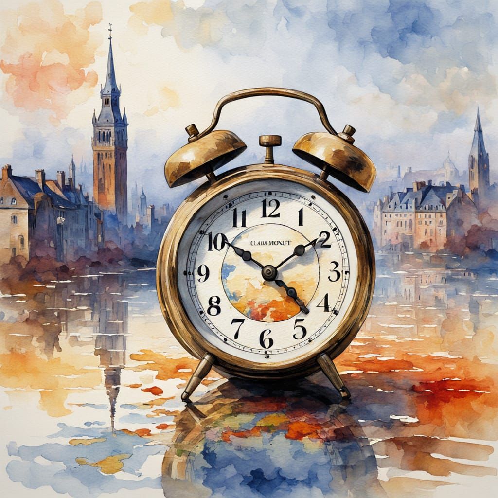 Vintage Alarm Clock Radiates Morning Light on Euro... - AI Art