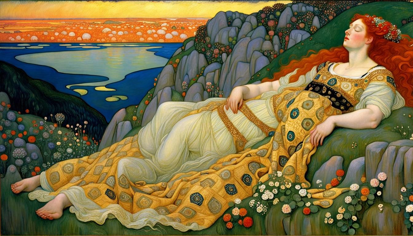 Full-figured Brunhilde, redhaired and beautiful, sleeping on the ...