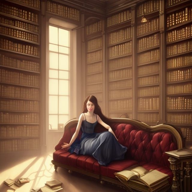 portrait of girl in a victorian library - AI Generated Artwork ...