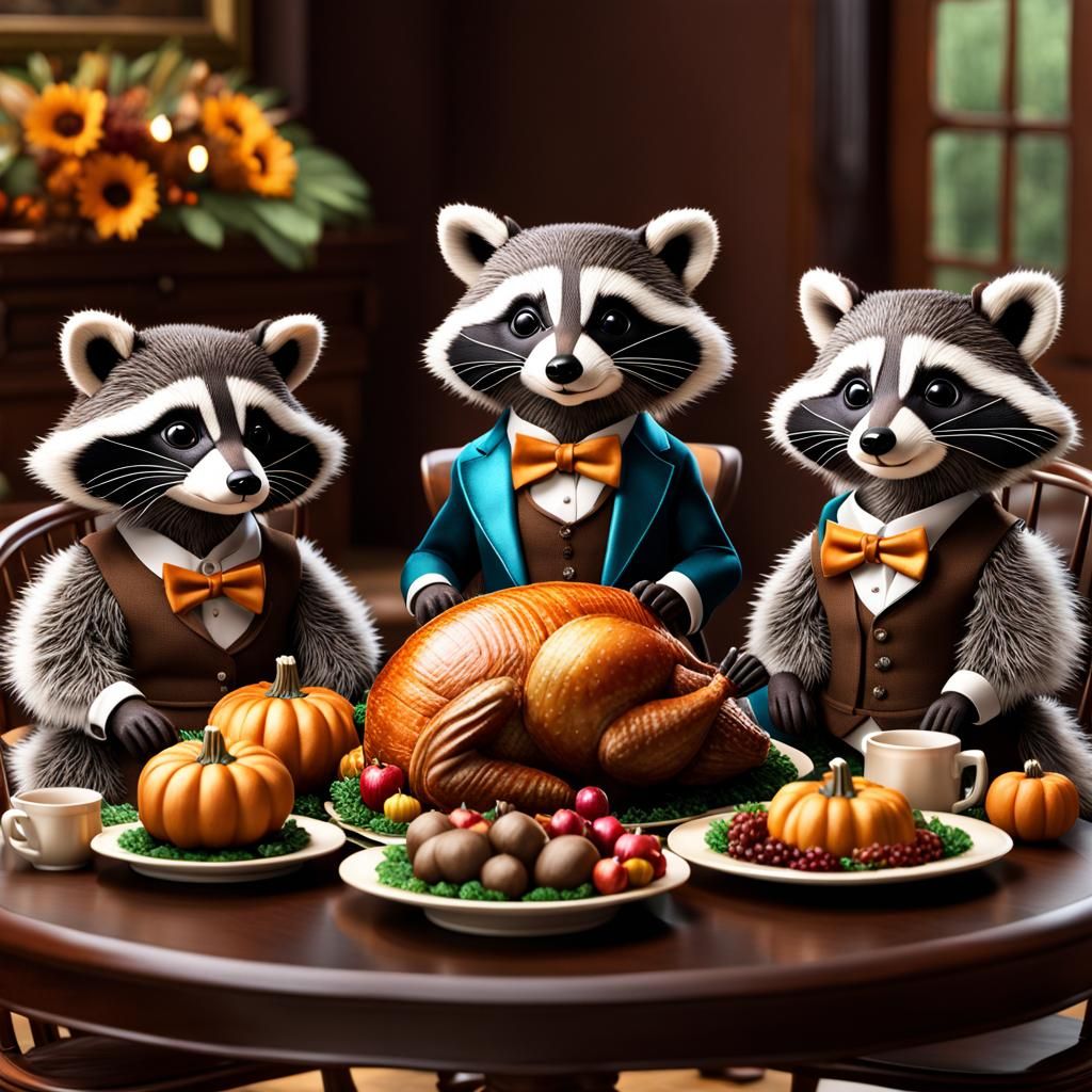 Raccoon Family Thanksgiving - AI Generated Artwork - NightCafe Creator