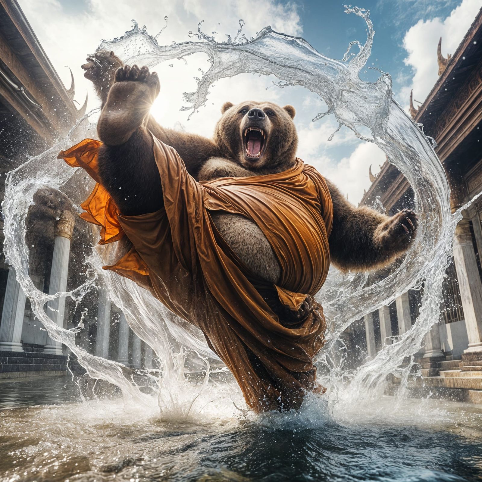 Surprised Obese Grizzly Bear Monk in Martial Arts ... - AI Art