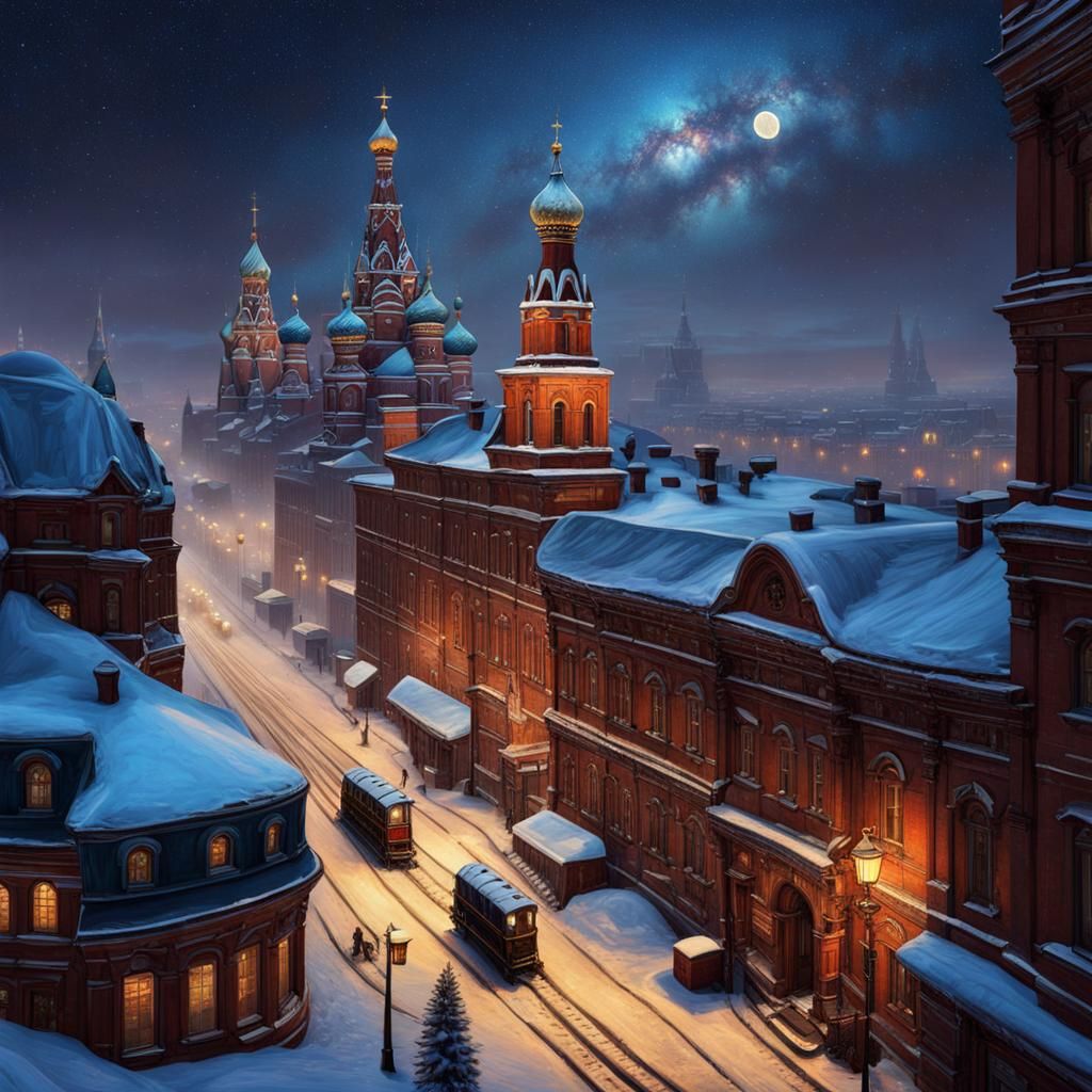 Nighttime Snowy Moscow- 19th century - AI Generated Artwork - NightCafe ...