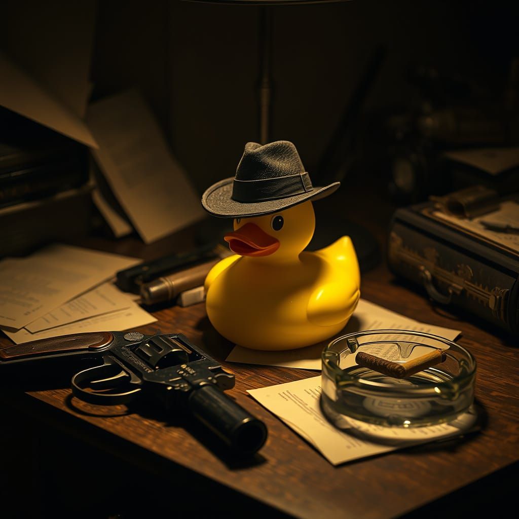 Rubber Ducky, P.I. - Film Noir Rubber Duck in Sepia Tones