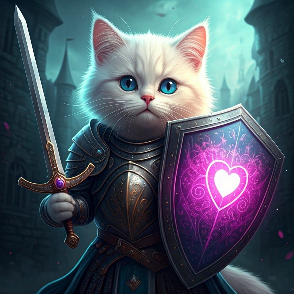 Hyper Realistic Cat in Knight Armor Wields Sword a... - AI Art