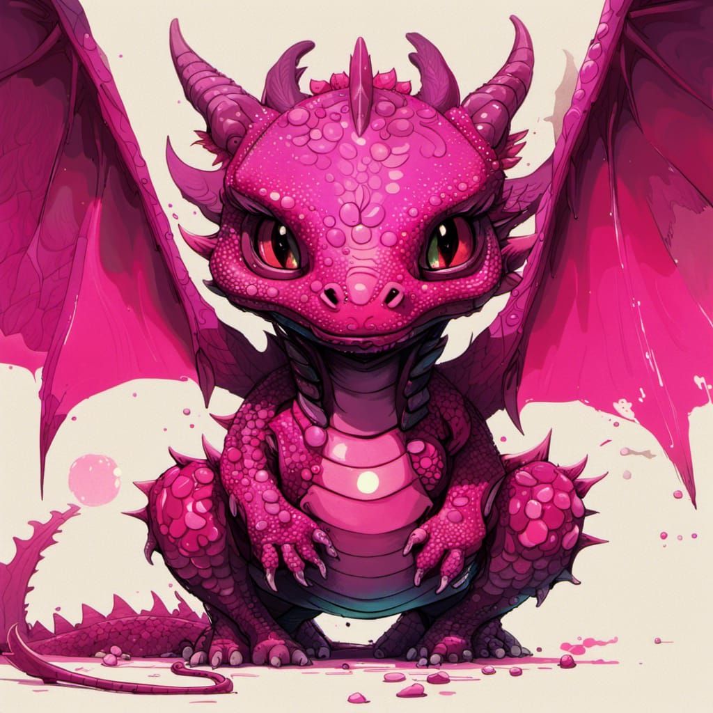 adorable baby Magenta dragon, glowing reflecting eyes, Greg Rutkowski ...
