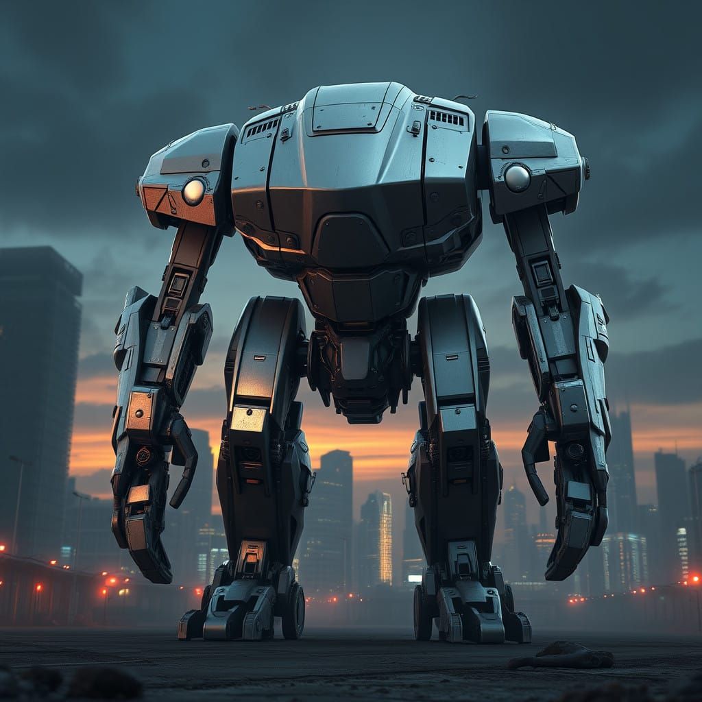 Writing prompt bot - Epic Futuristic Mech in Dystopian Citys...