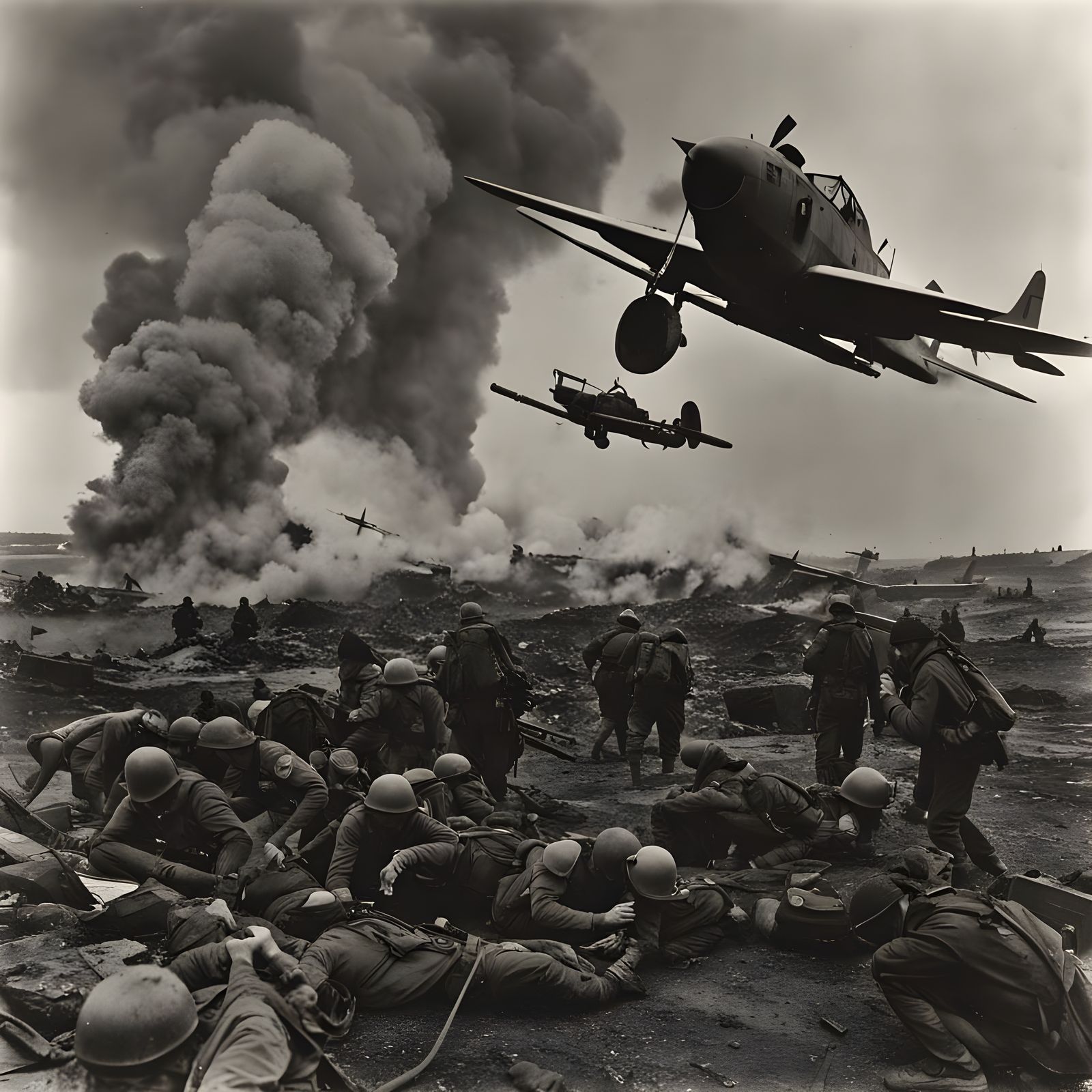 Dramatic World War II Battlefield in Cinematic Sty... - AI Art
