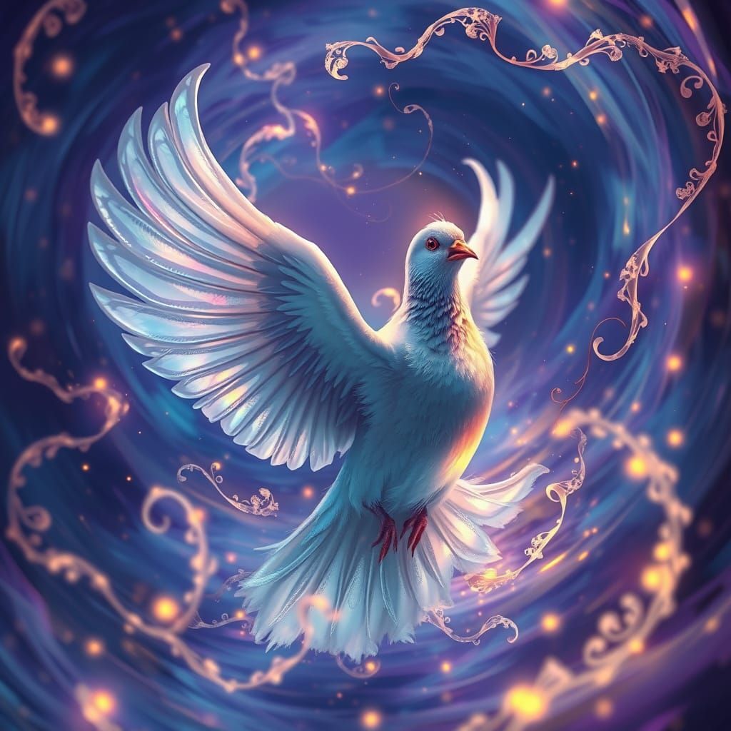 Ethereal Dove in Swirling Vortex of Iridescent Col... - AI Art