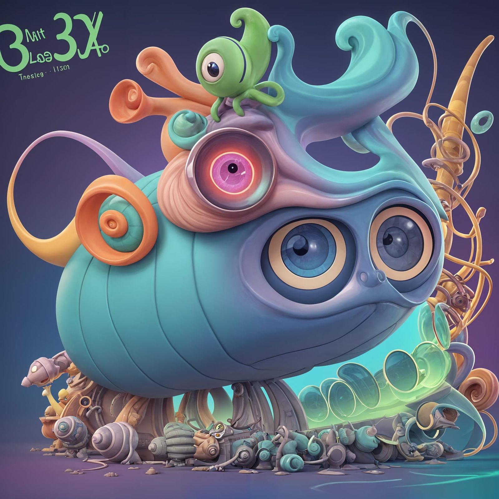 Curiously a Snail - Cartoon Snail Scientist in Whimsical Lab