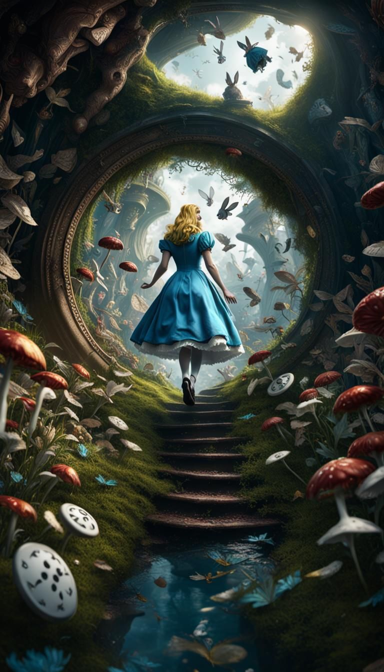 Alice falling down the rabbit hole - AI Generated Artwork - NightCafe Creator