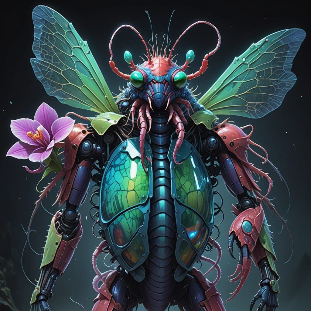 Mantis Shrimp Aliens in Iridescent Bloom - AI Art