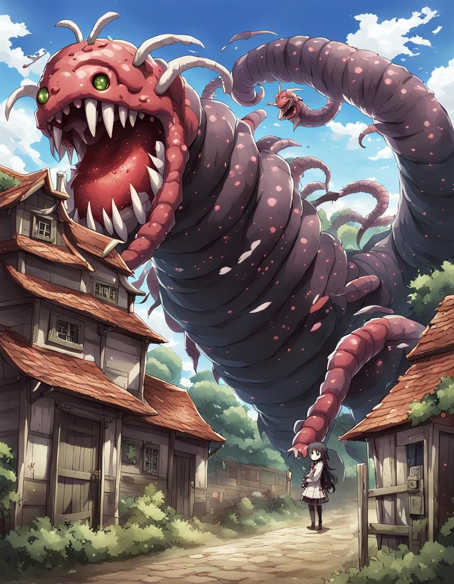 Character for a card game. Monster. Huge worm. Worm in the blood. Many ...