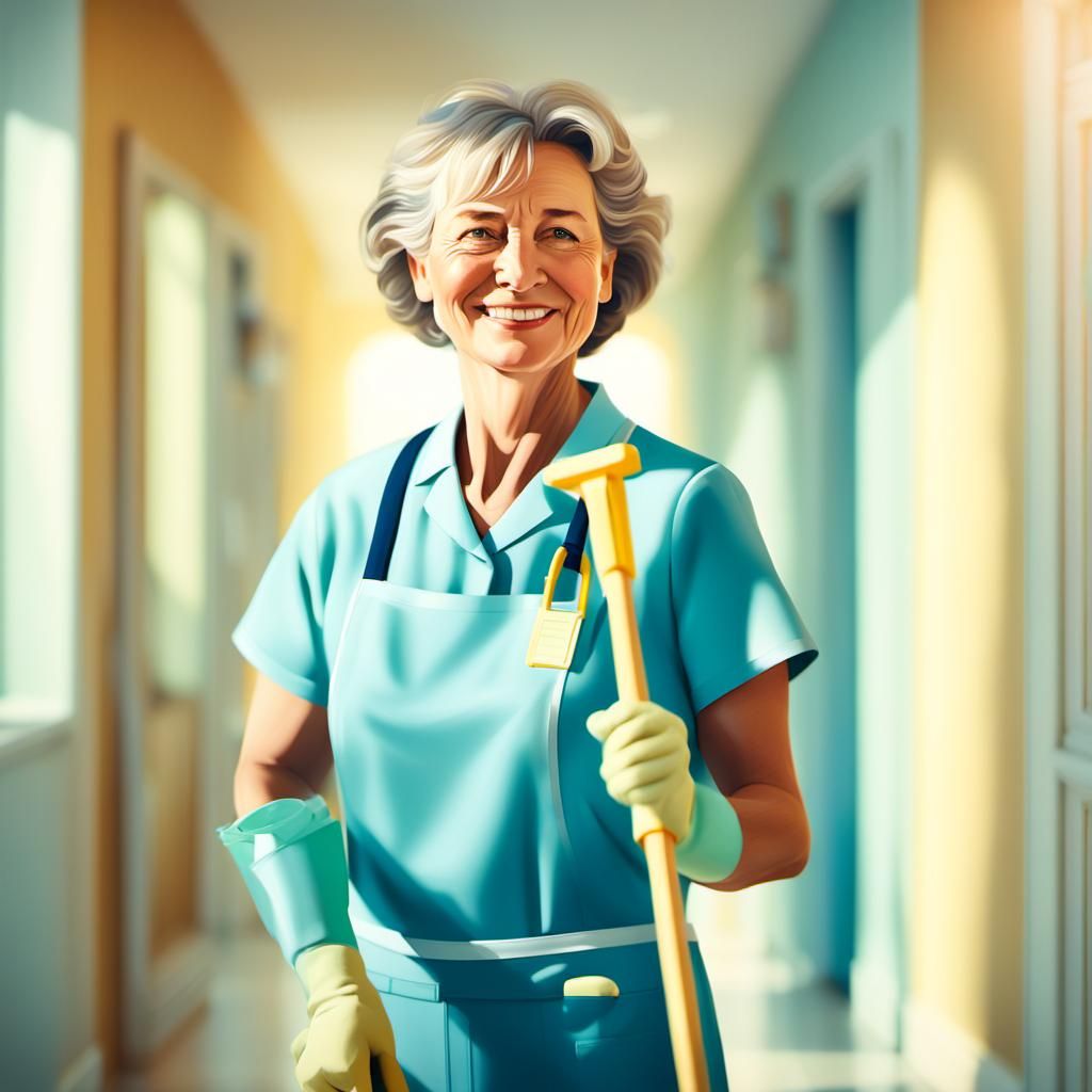 The middle aged beautiful cleaner woman - AI Art