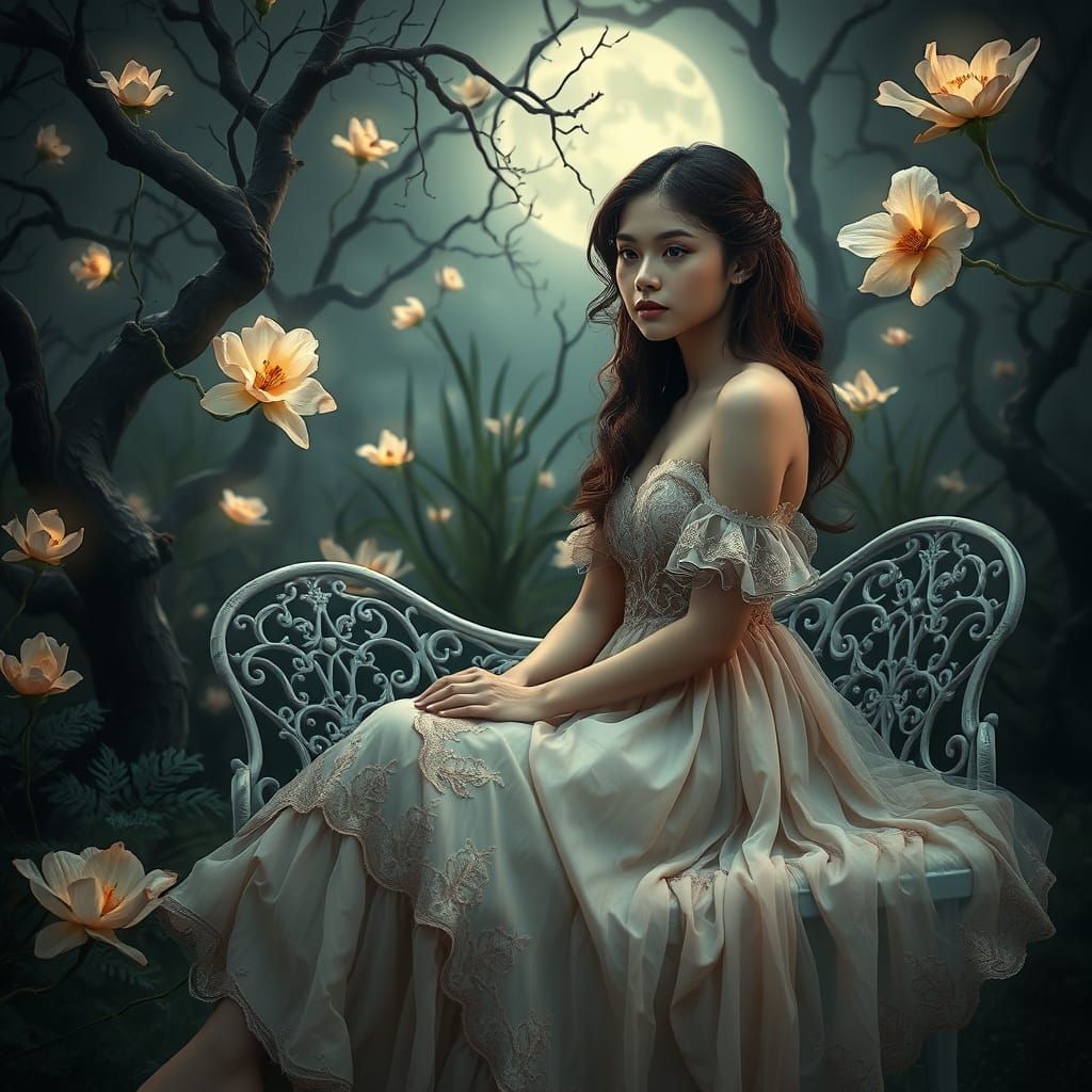 Melancholic Dreamer, Otherworldly Surreal Garden, Subtle Pastels ...