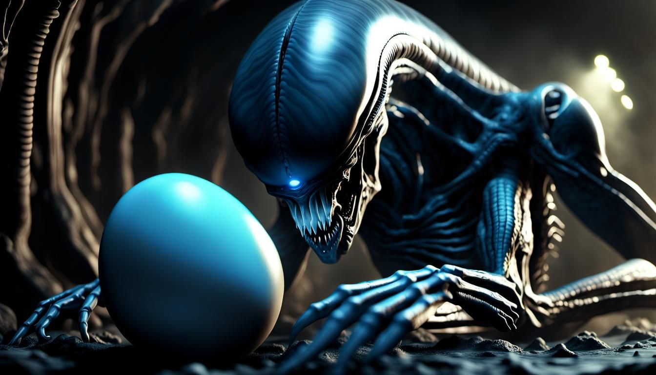 Alien-Xenomorph paints an alien-ovulum egg with complentary colors on ...