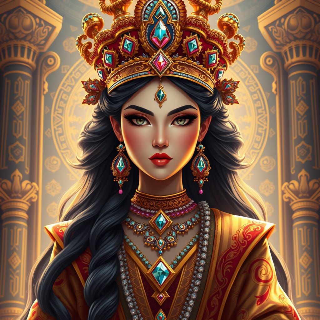 Regal Ashi, Iranian Fortune Goddess, in Hyper-Real... - AI Art