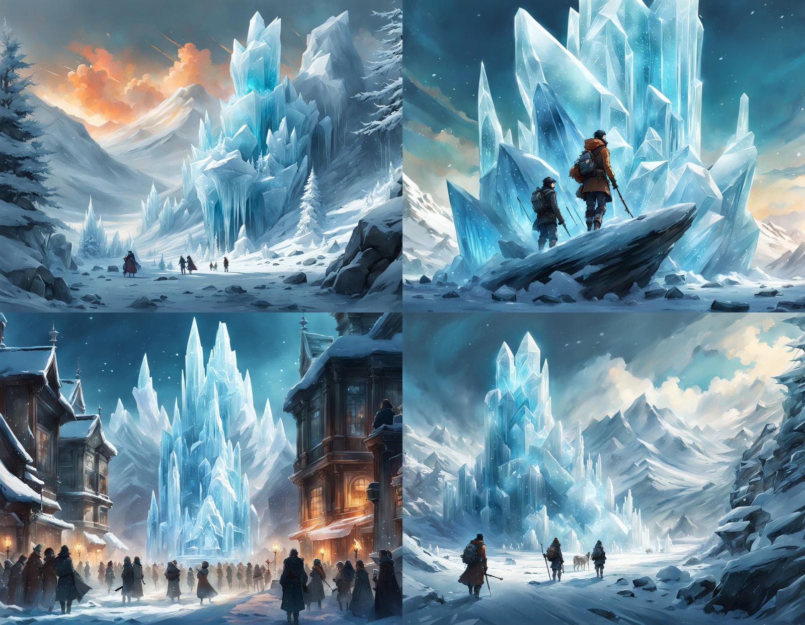 majestic ice sculptures, ice magic, anime key visual, smooth, digital ...