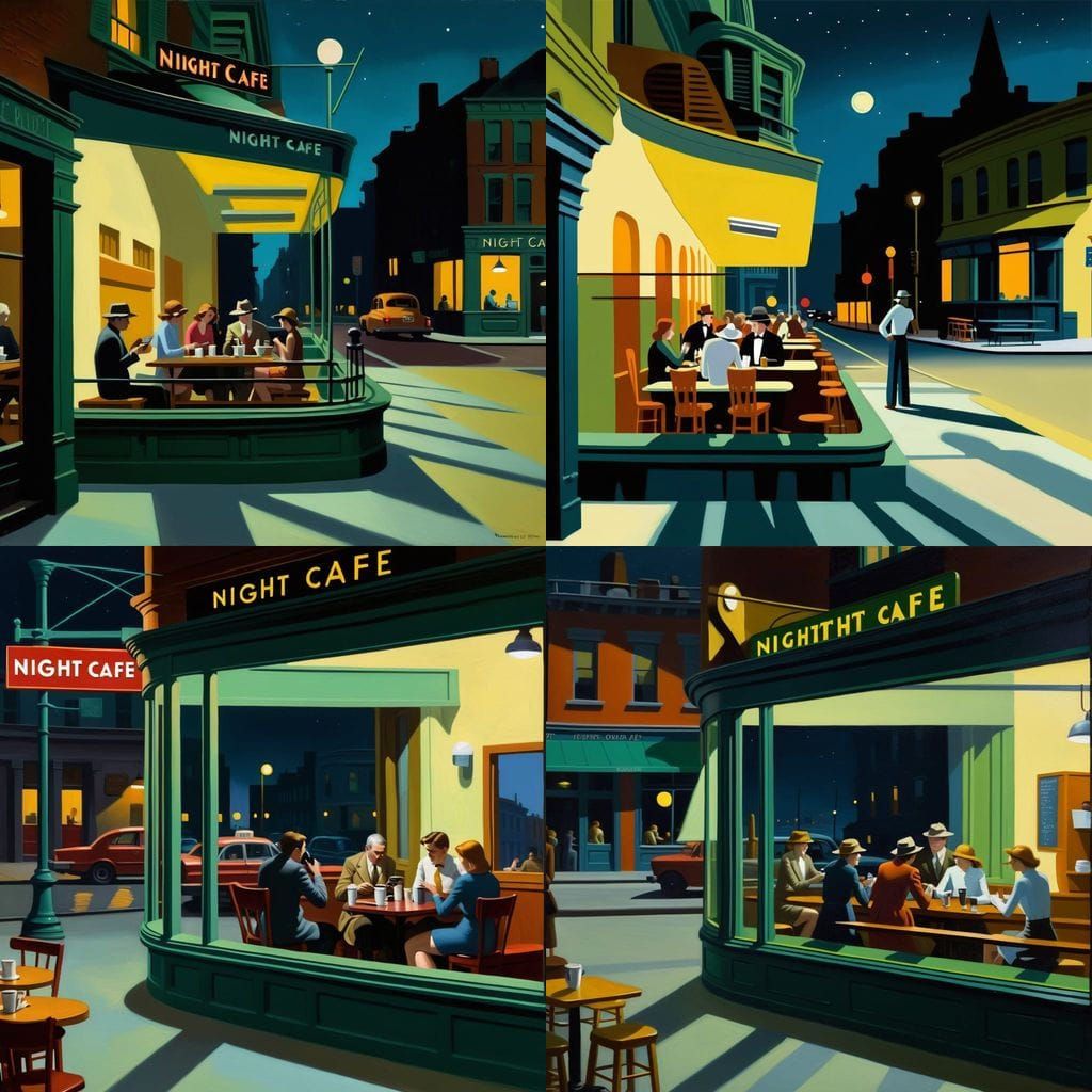 Artful Night Cafe Scene in Edward Hopper's Distinc... - AI Art