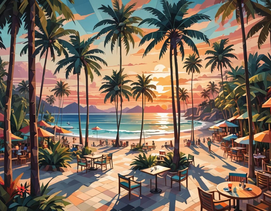 "A beautiful wide-angle shot of a tropical beach at sunset..... Neo ...