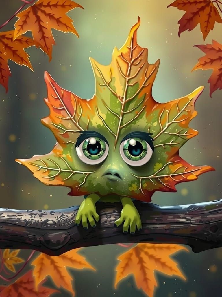 Sad Leaf Saying Goodbye To Fall - Whimsical Watercolor Leaf ...