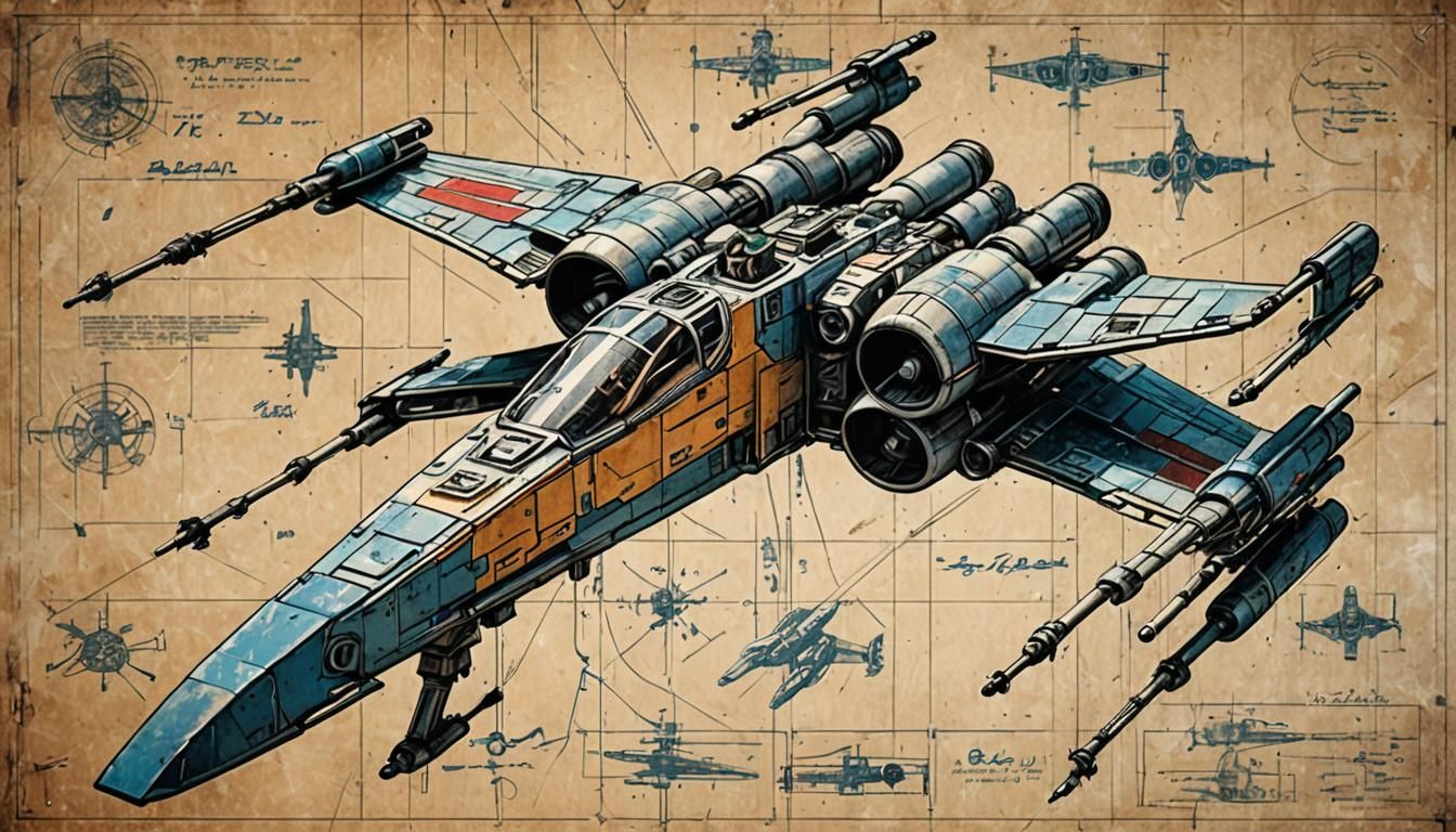 Star Wars X-Wing Blueprint by FisherCraft canvas art print